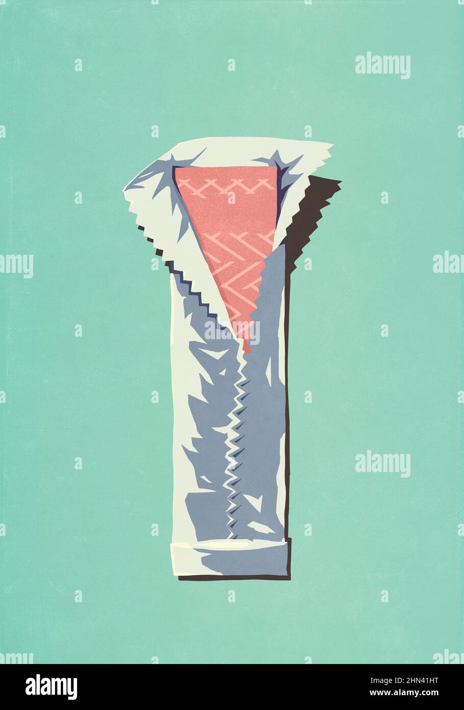 View from above open foil chewing gum wrapper on green background Stock ...