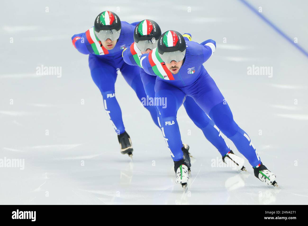 Beijing, China. 13th Feb, 2022. Italy team group Speed Skating : Men's ...