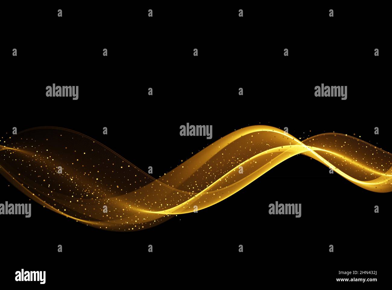 Abstract dark shiny wave background on black background.Gold glitters ...