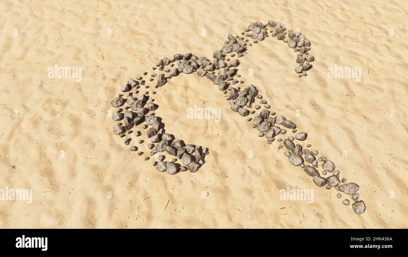 Concept conceptual stones on beach sand handmade symbol shape, golden ...