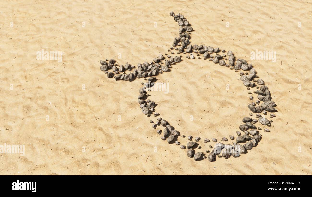 Concept conceptual stones on beach sand handmade symbol shape, golden ...