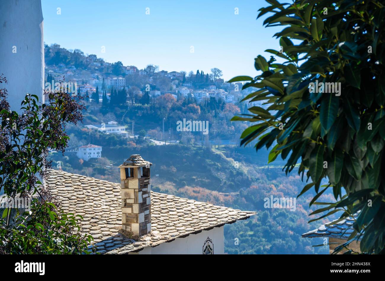 Makrinitsa Greece - Traditional village of Makrinitsa with the stone ...