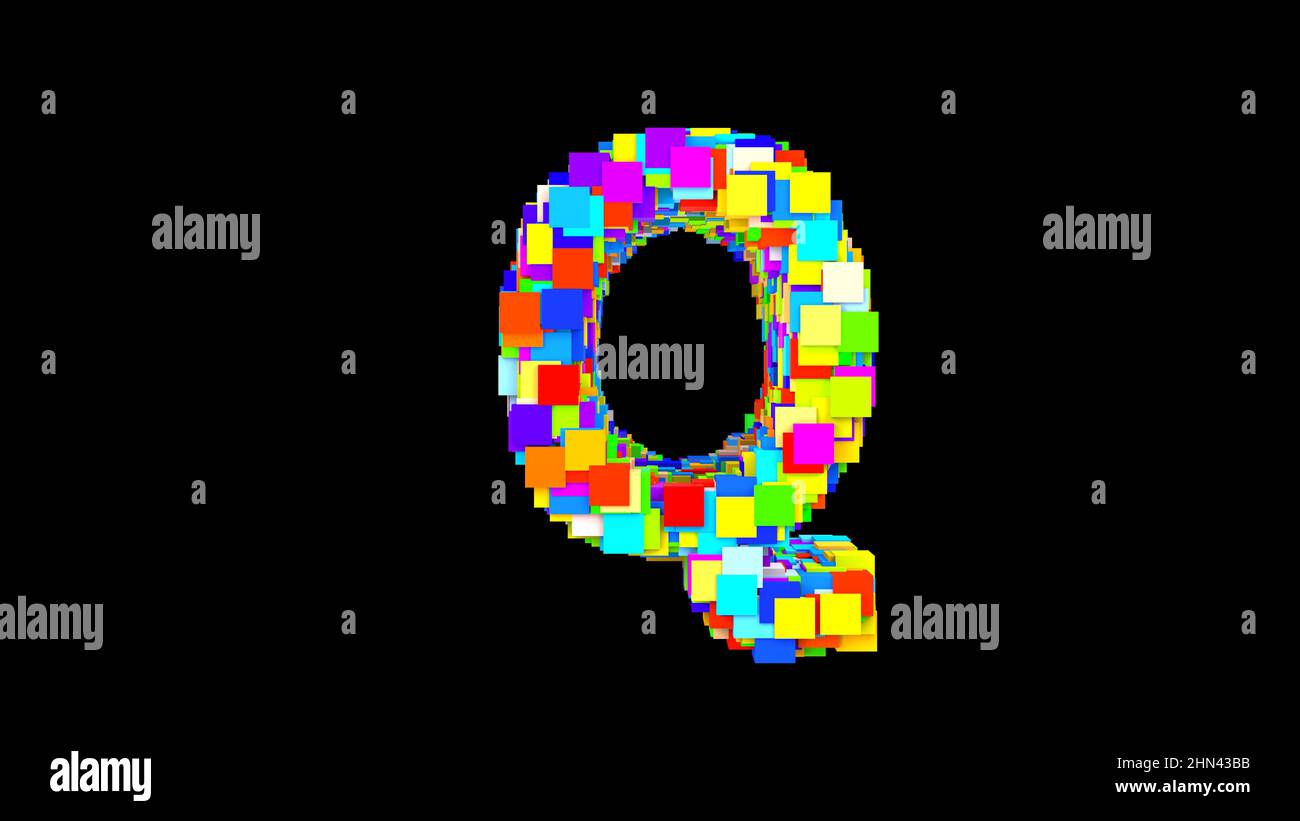 Letter Q. 3D Bright colored uppercase large letter of the alphabet Q on ...