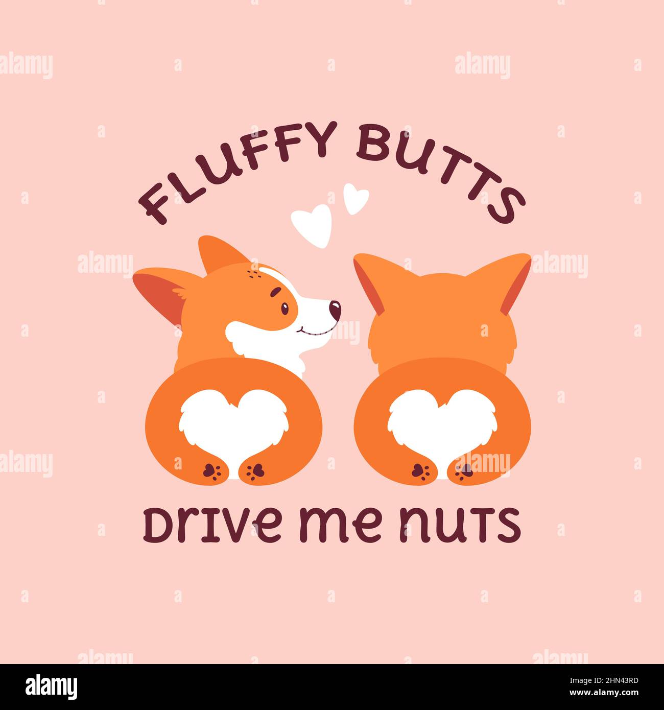 Welsh corgis illustration with funny quote - Fluffy butts drive me nuts. A couple of cute dogs ...
