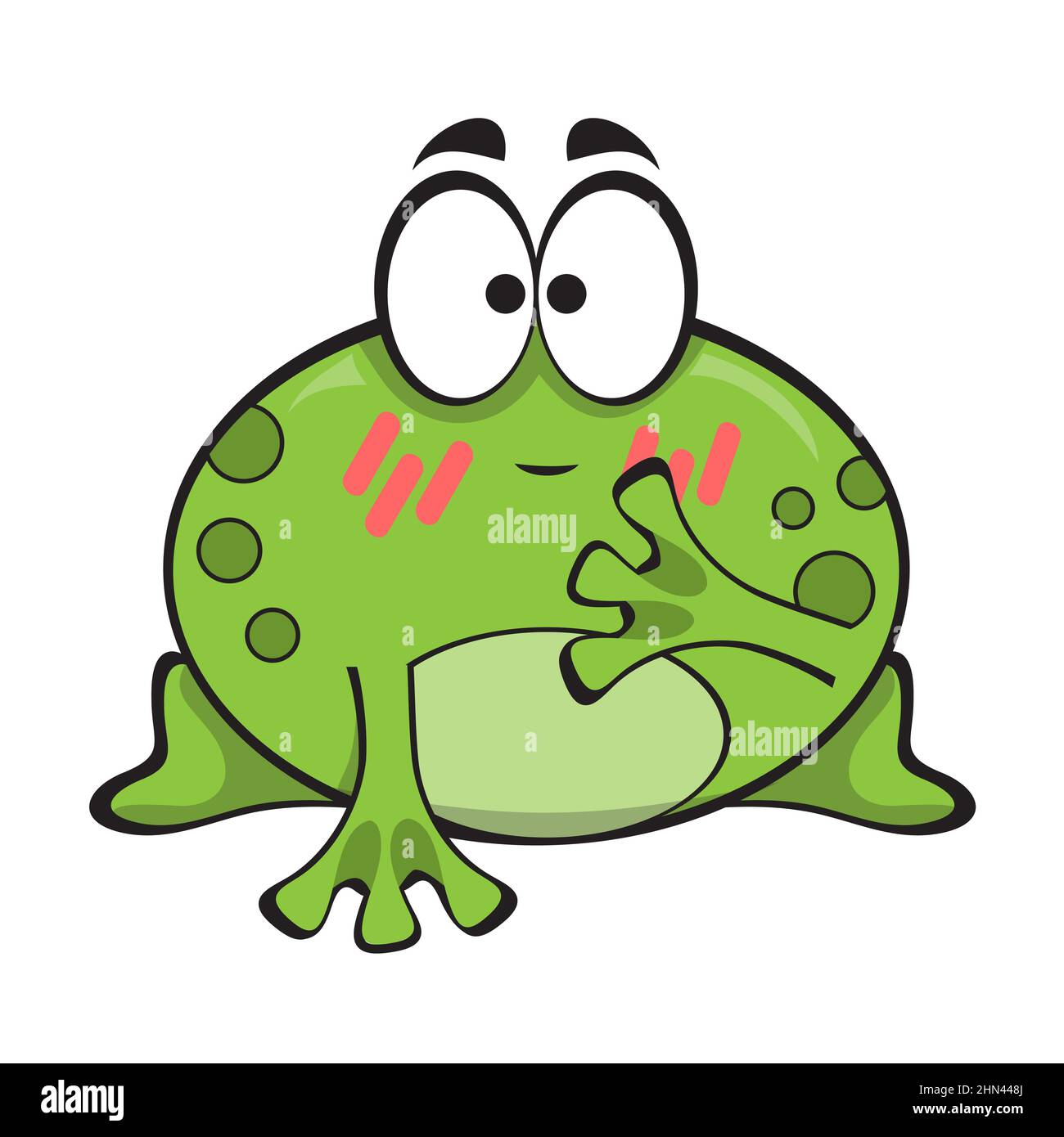 Cute embarrassed green frog, cartoon character isolated on white ...