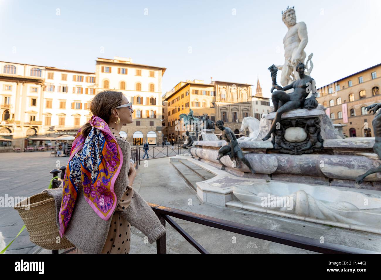 Young woman traveling famous italian landmarks in Florence city Stock ...
