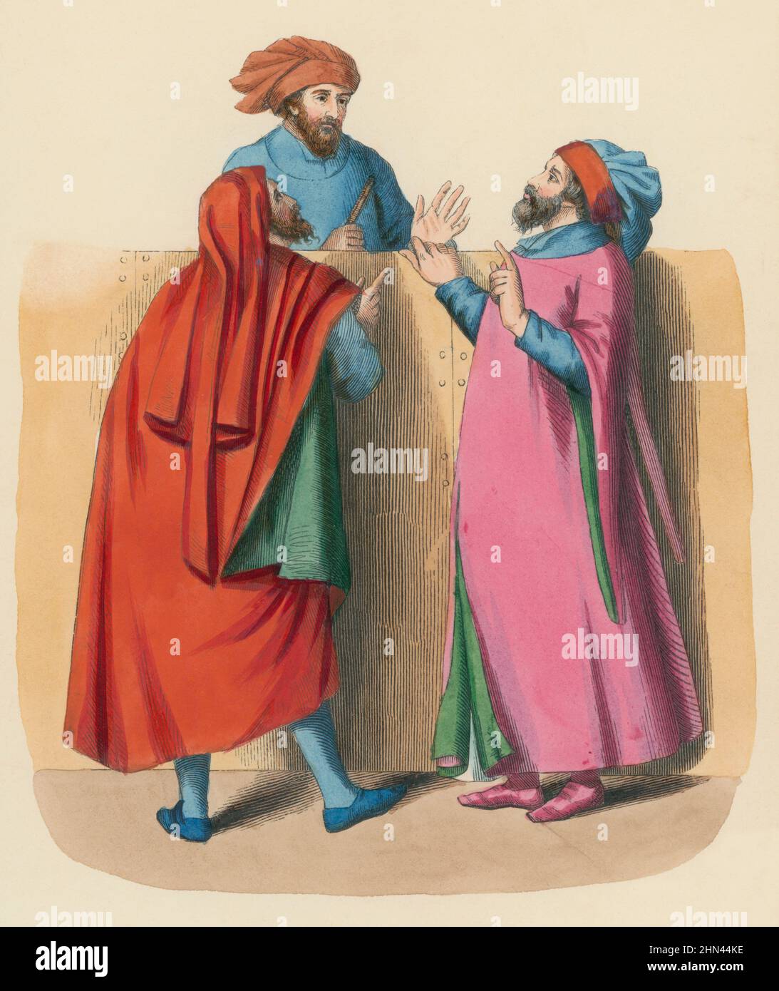 Edad media. Italia. Siglo XIV. Artesanos, comerciantes y escribano ...