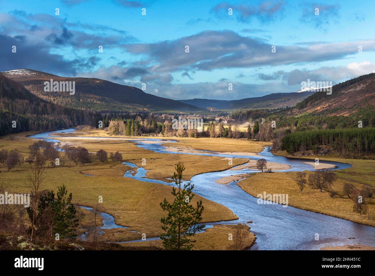 LINN OF DEE BRAEMAR SCOTLANDTHE BLUE RIVER DEE FLOWING DOWN THE GLEN ...