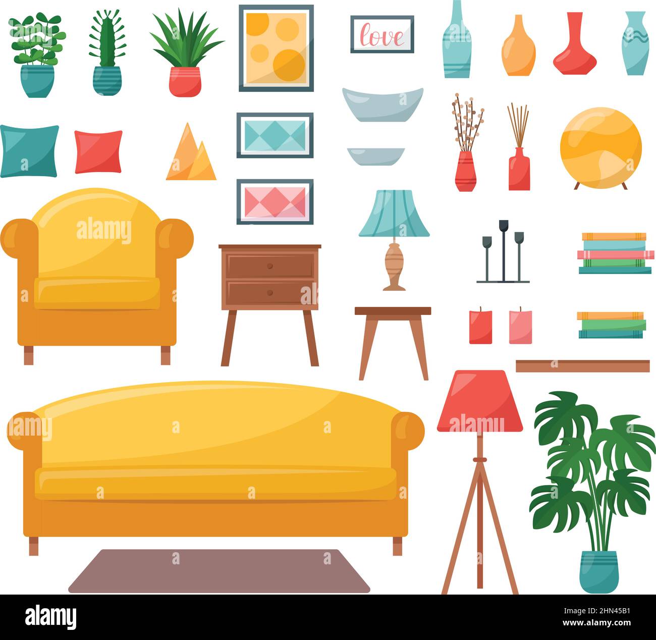 Set of interior elements for living room, vector illustration Stock ...