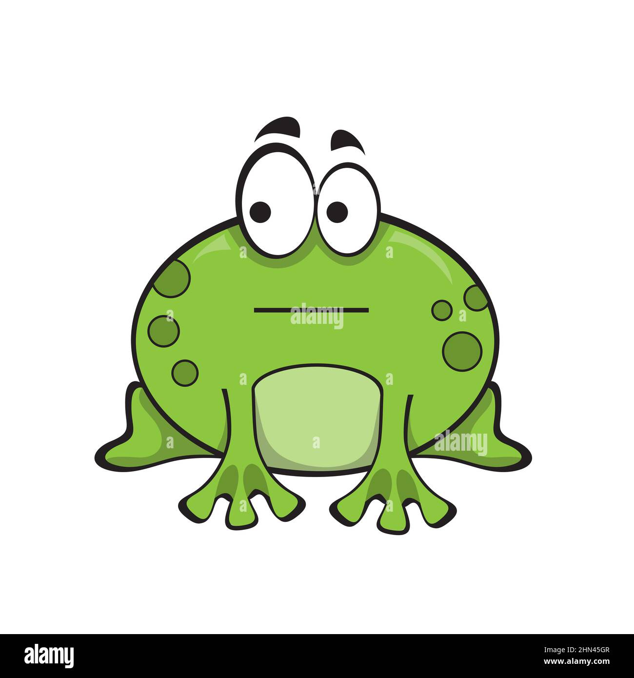 Cute green frog with indifferent emotion. The frog looks to the side ...