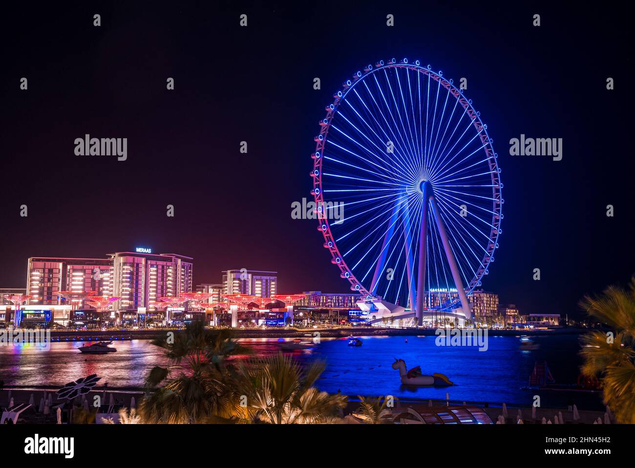 Beautiful Dubai eye or Ain Dubai on the Jumeirah beach at night Stock ...