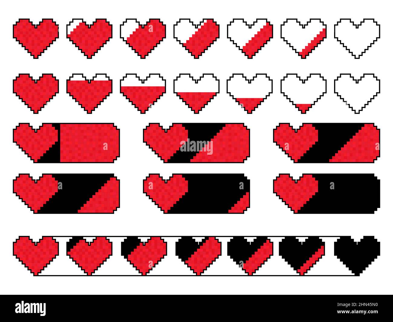 Pixel health bar 8 bit retro game. A set of health strips from pixel ...
