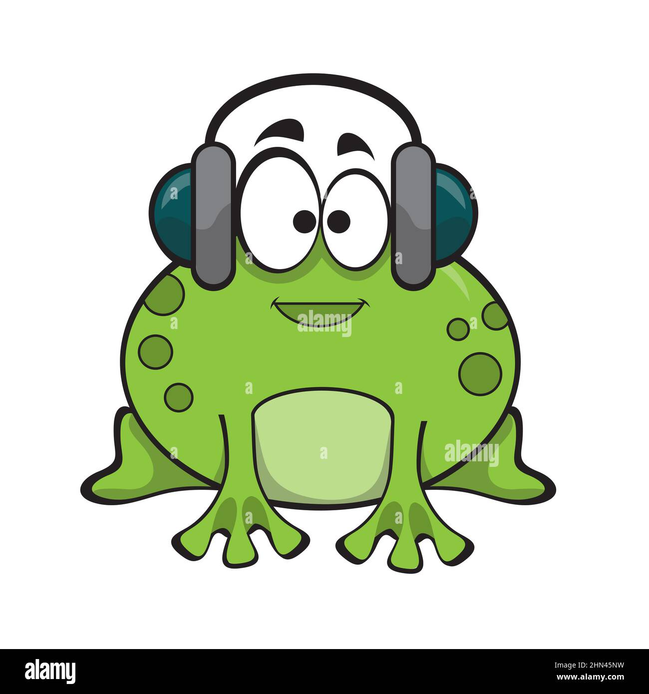 Cute frog listening music with headphone. Cute cartoon animal ...