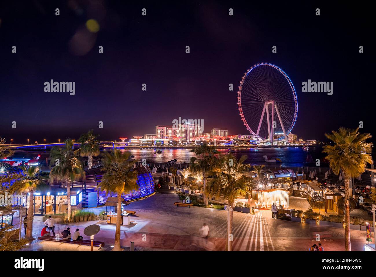 Beautiful Dubai eye or Ain Dubai on the Jumeirah beach at night Stock ...