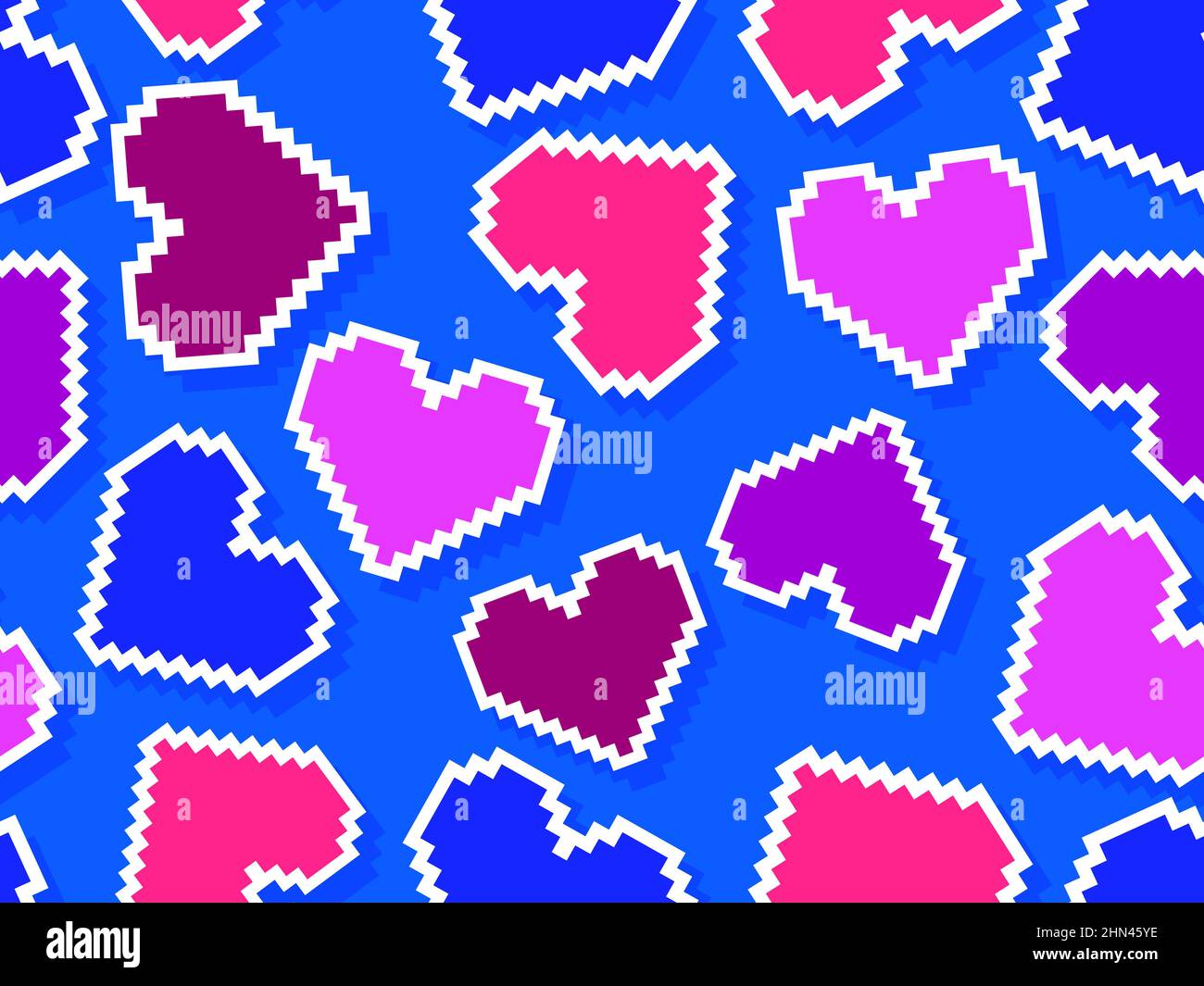 Happy Valentine's Day pixel art hearts seamless pattern. 8-bit hearts ...