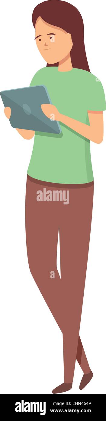 Girl digital reading icon cartoon vector. Online read. Study school ...