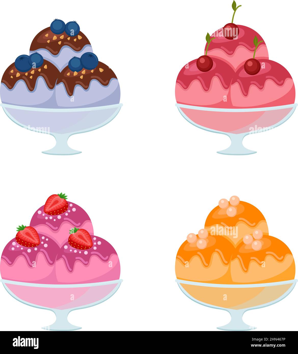 Set of ice cream with topping isolated on white background, vector ...