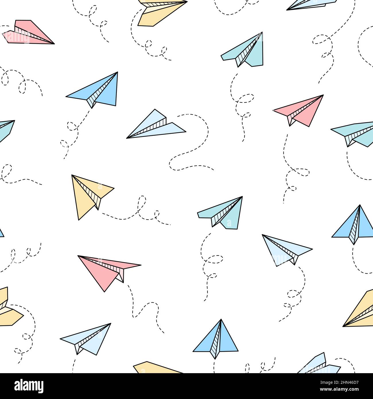 Paper airplane vector seamless pattern. Doodle outline style paper ...