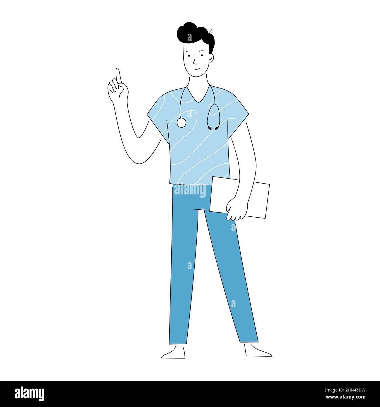 Medic doctor man doodle character. Line cartoon style. Therapist person ...