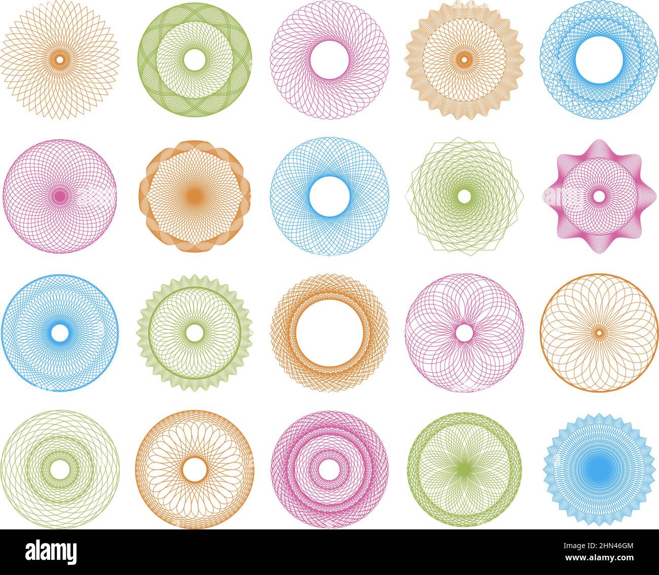 Guilloche money security watermarks, geometric round frames. Geometric ...