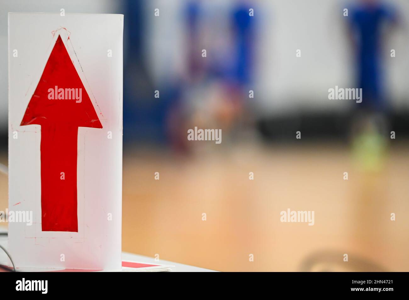 Big real red arrow for a presentation or slide show. directed upwards ...