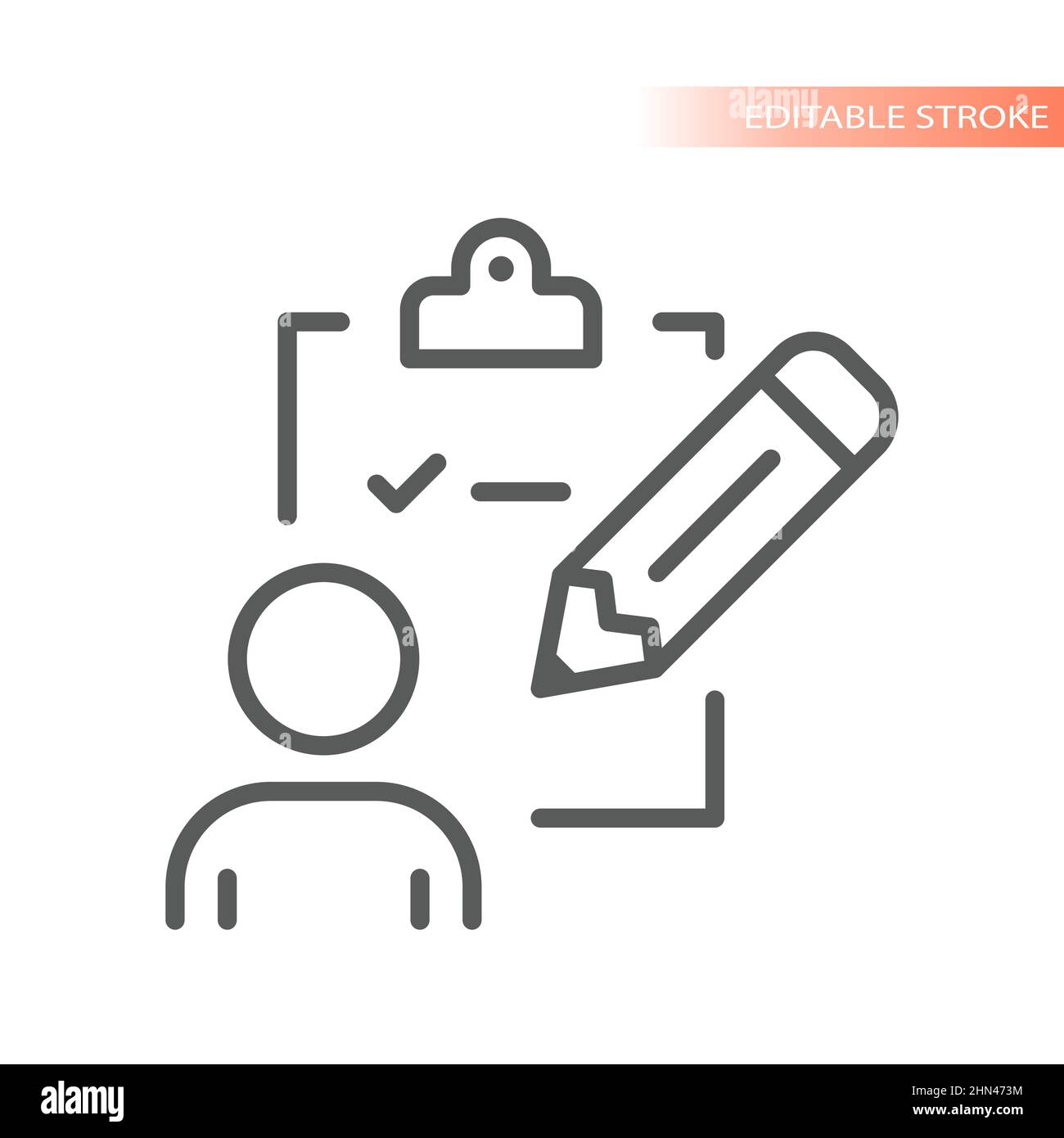 Clipboard, pencil and person line vector icon. Task manager with ...