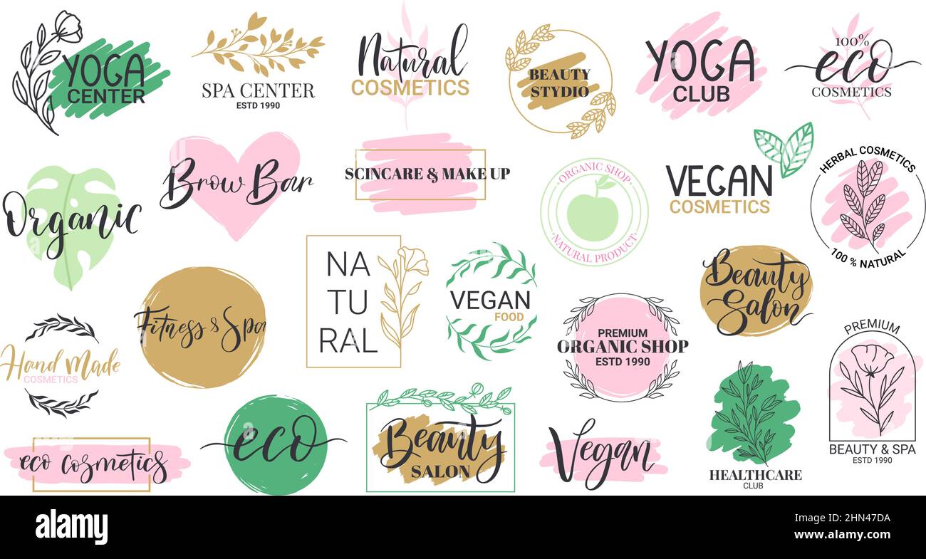 Organic beauty, spa and yoga center labels. Hand drawn emblems for yoga ...