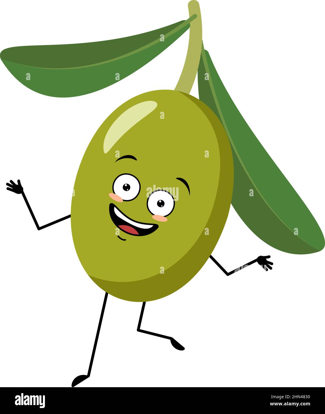 Olive character with happy emotion, joyful face, smile eyes, dancing ...