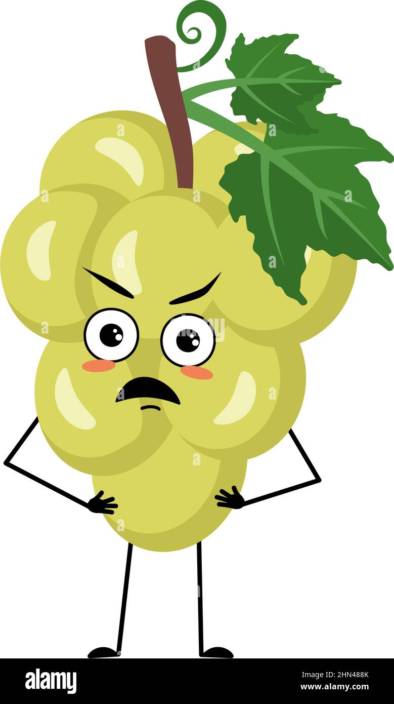 Grape character with angry emotions, grumpy face, furious eyes, arms ...