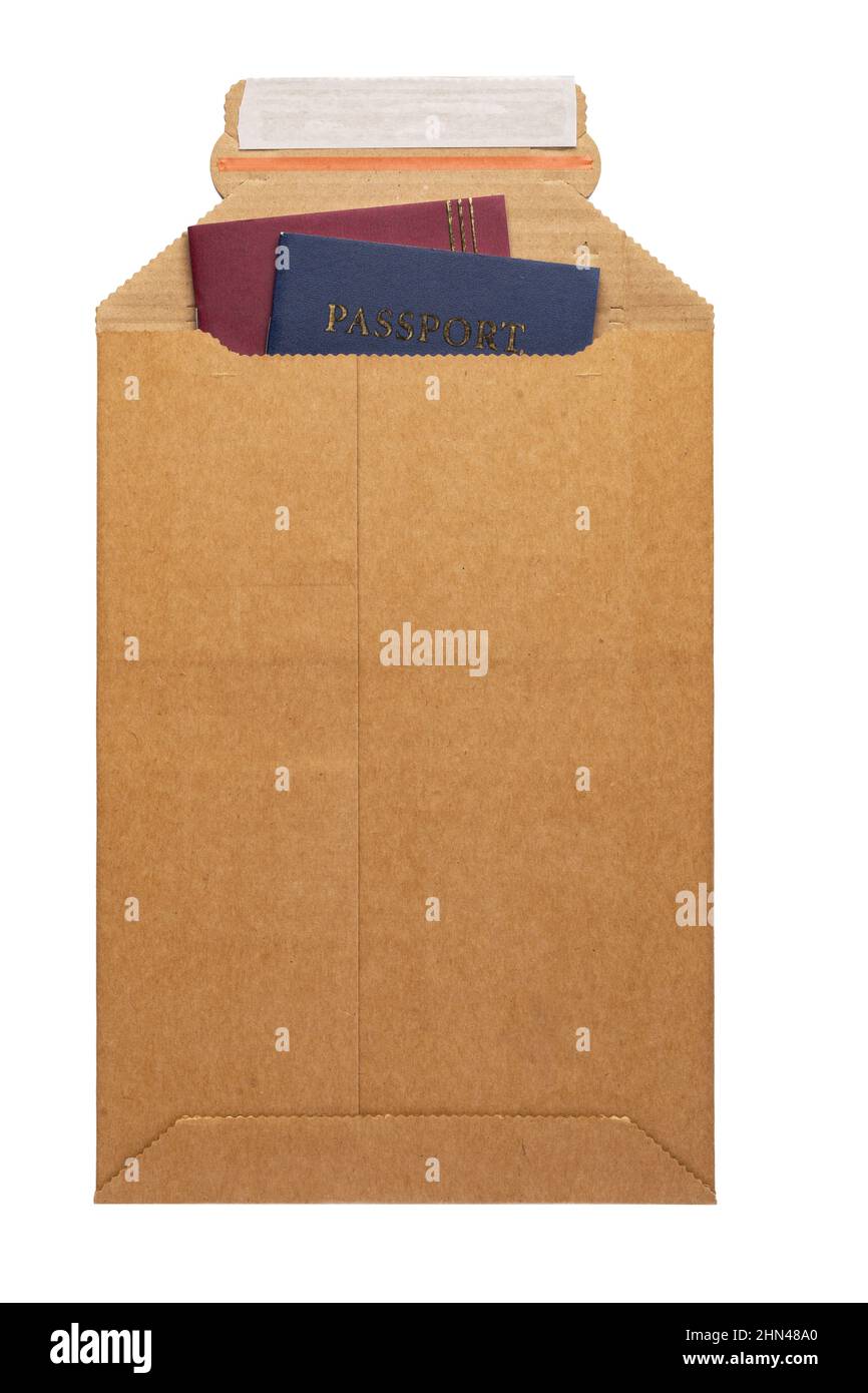 Brown envelope front and back isolated on white background. Letter top view Stock Photo - Alamy