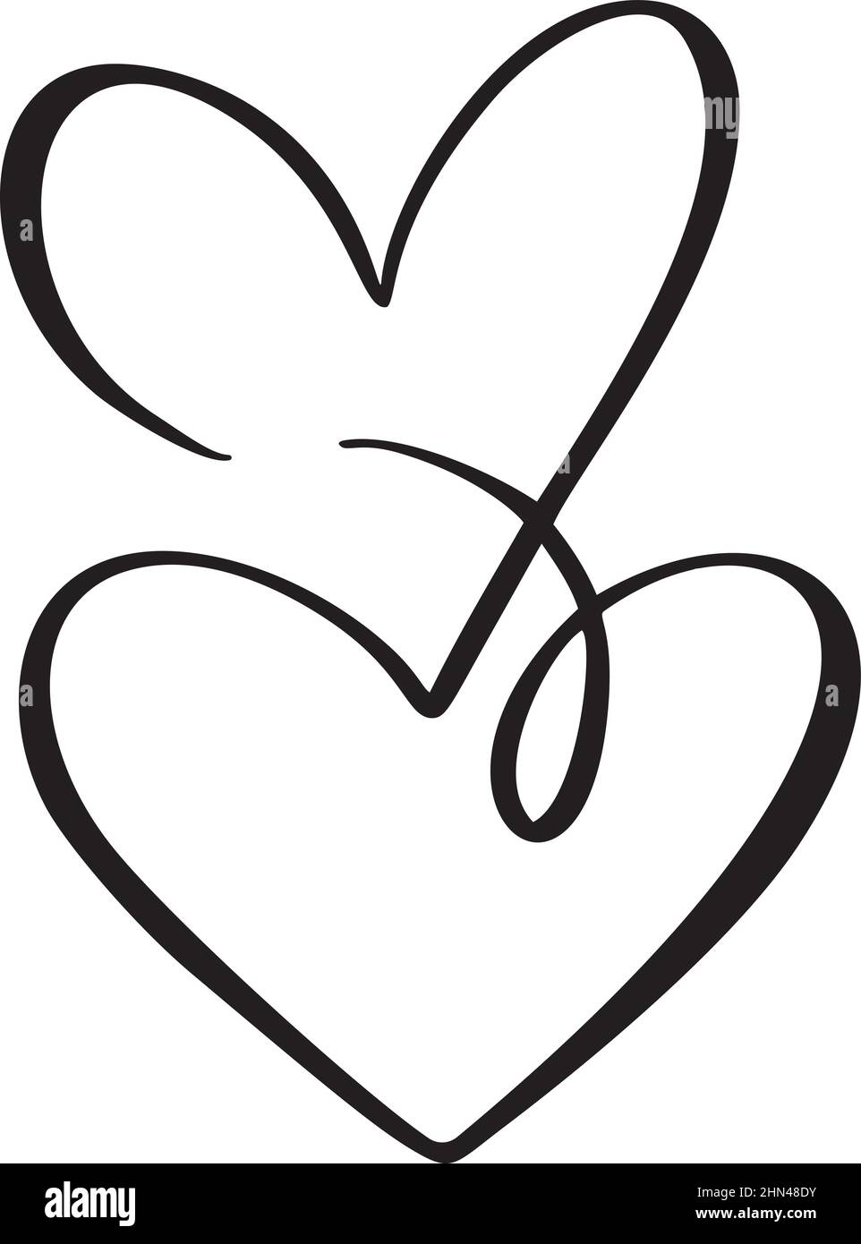 Calligraphy two lovers hearts icon. Hand drawn logo vector valentine ...