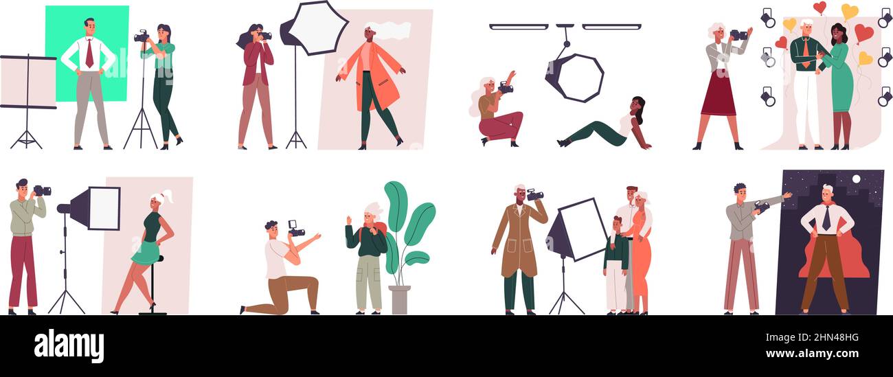 Photo studio scenes, photographers shooting portrait and family ...