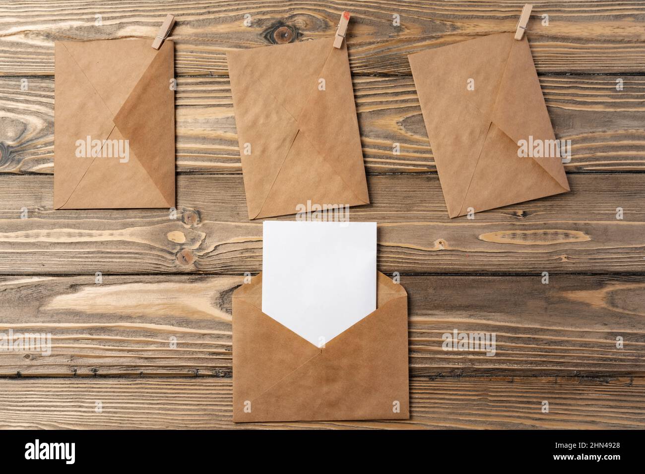 Stack of envelopes on working desk top view. Business mail Stock Photo ...