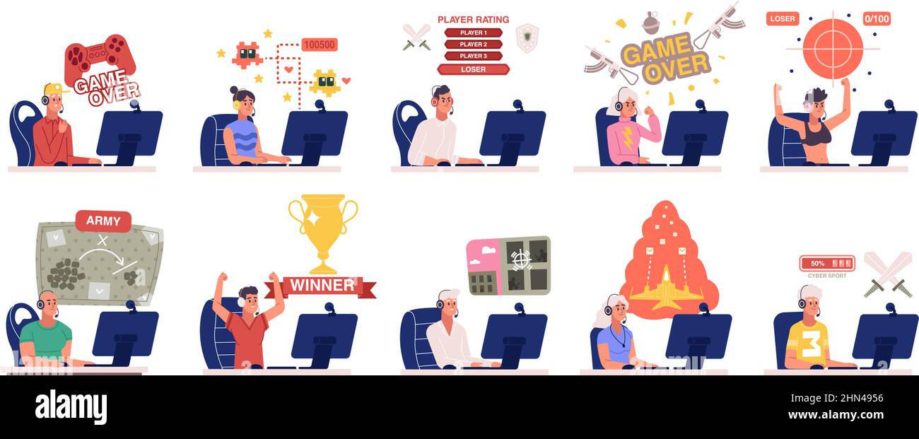 Cyber sport gamers, e-sport team, battle and coaching. Multiethnic ...