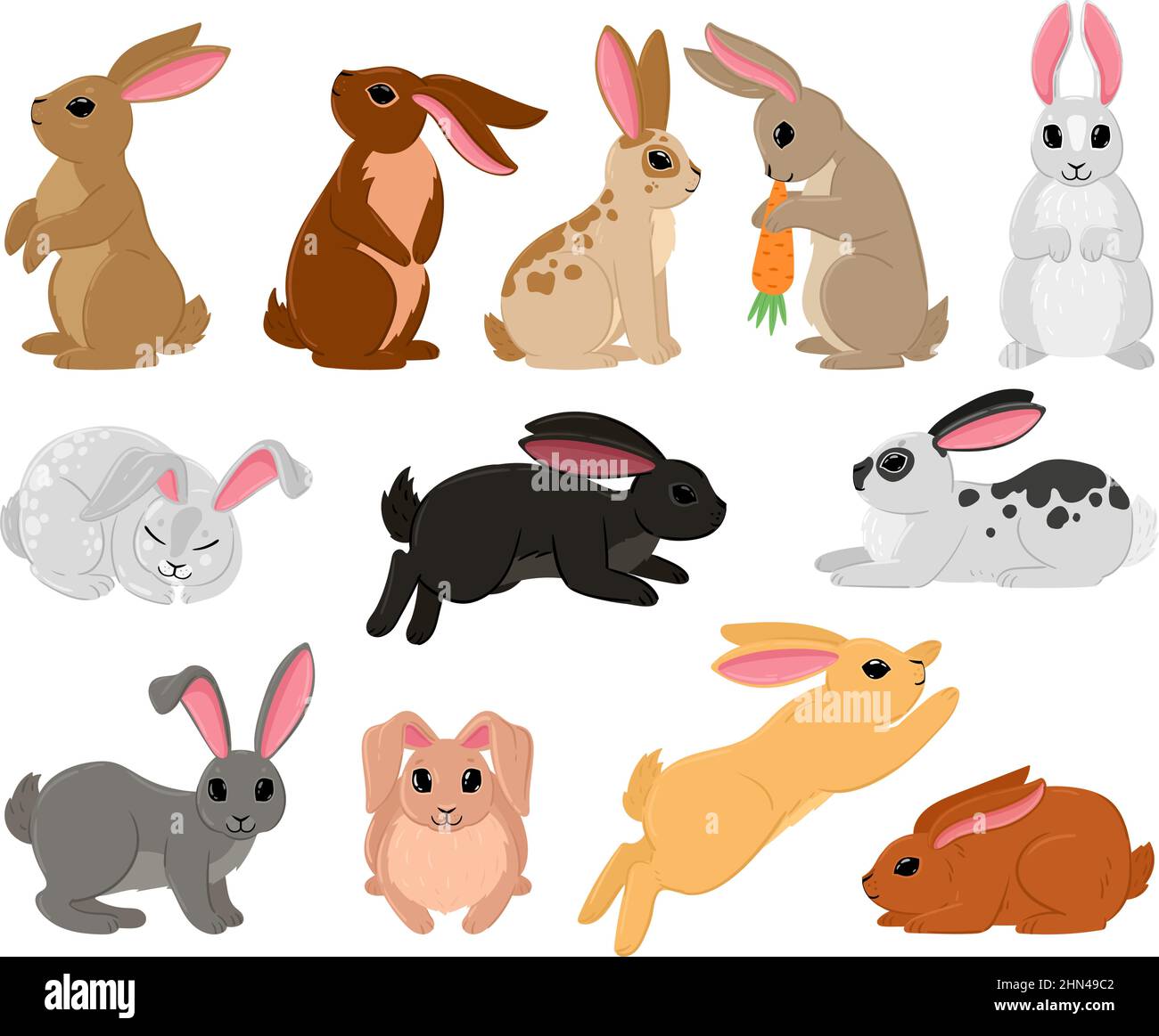Cartoon cute rabbits, spring bunny brown and white characters. Bunny ...