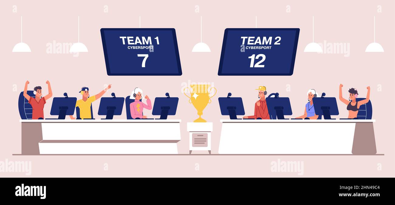 Cyber sport teams battle, e-sport championship. Cybersport player vs ...