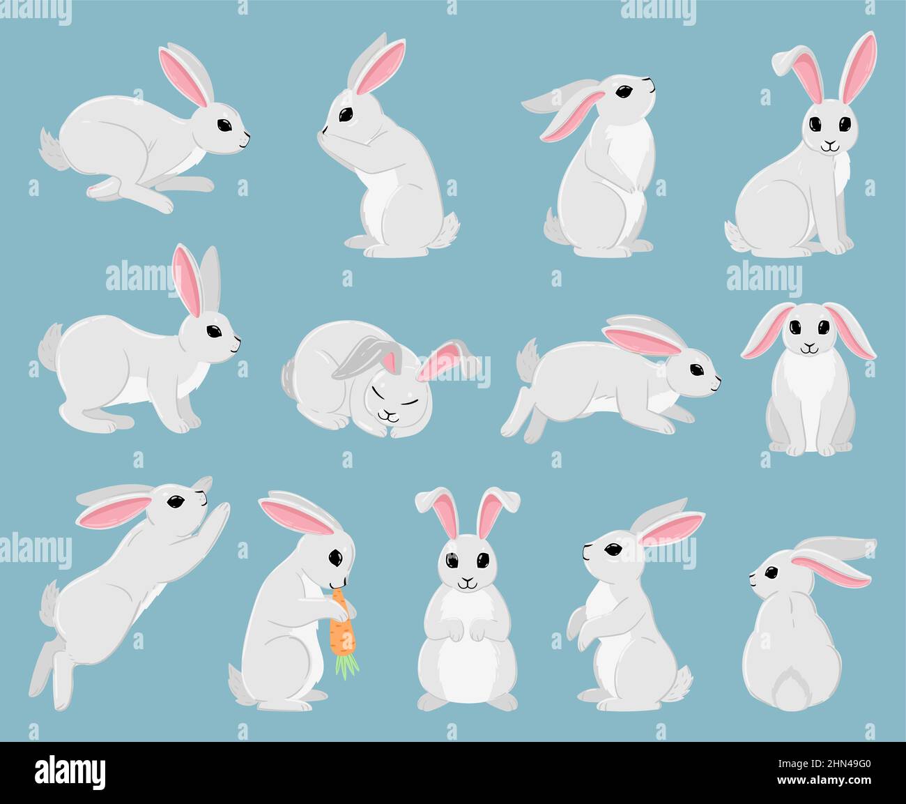 Cartoon white rabbit, cute spring bunny animals. Easter holiday ...