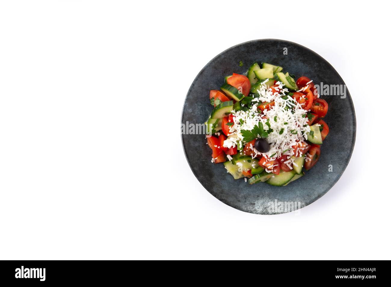 Traditional Bulgarian shopska salad with tomato,cucumber and bulgarian ...