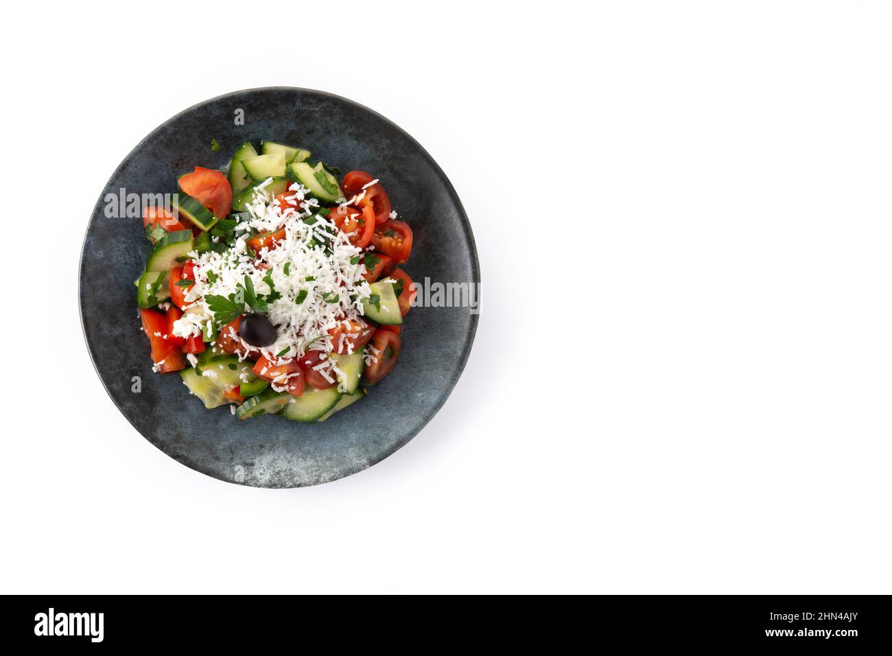 Traditional Bulgarian shopska salad with tomato,cucumber and bulgarian ...