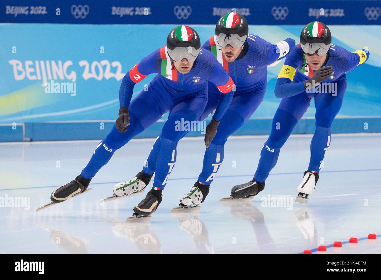 Italy's Team (ITA) February 13, 2022 Speed Skating, Men's Team Pursuit ...