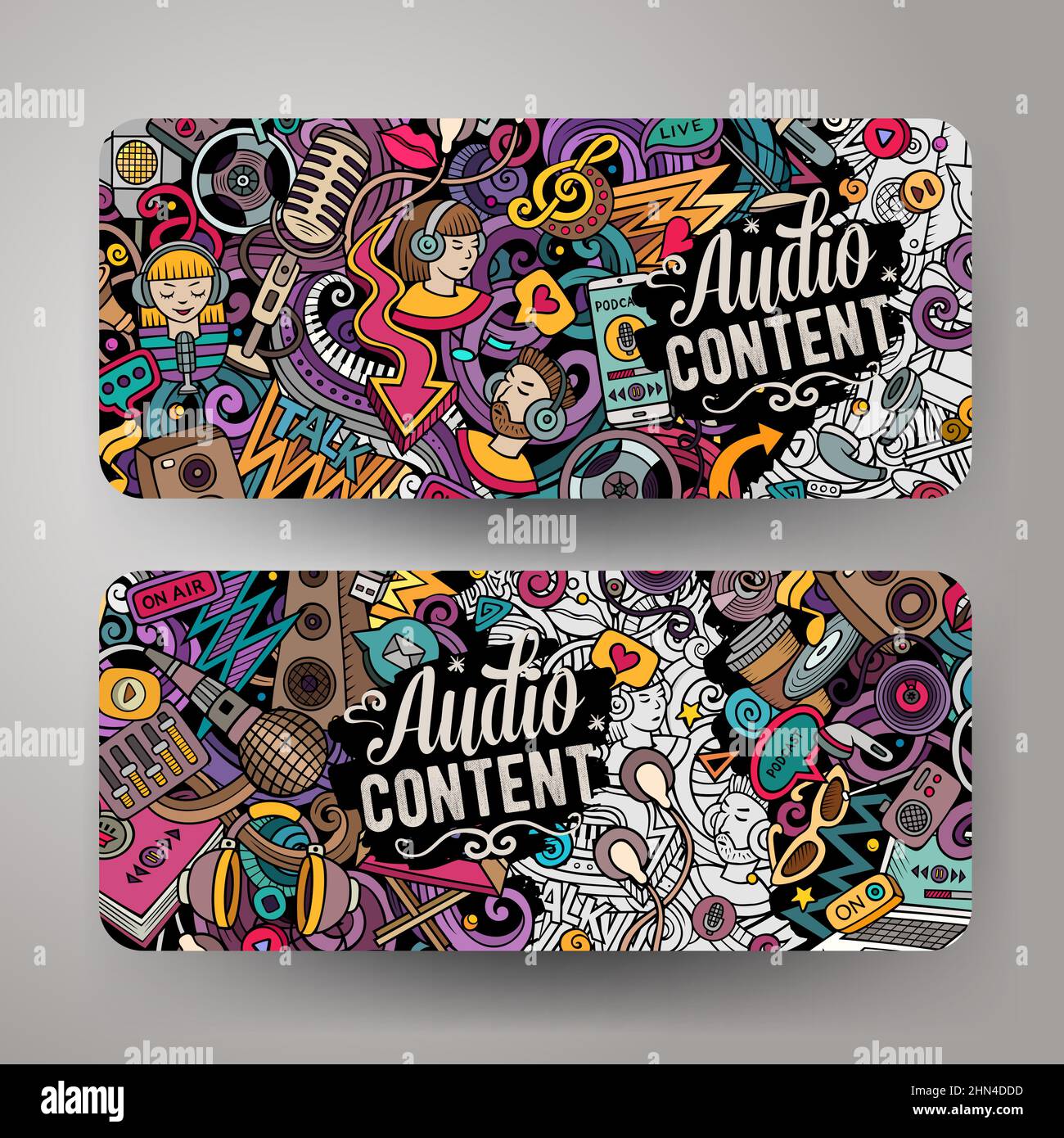 Cartoon vector doodle set of Audio Content banners Stock Vector Image ...