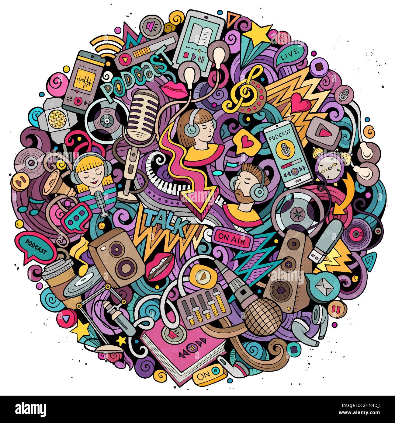 Audio content cartoon doodles illustration Stock Vector Image & Art - Alamy
