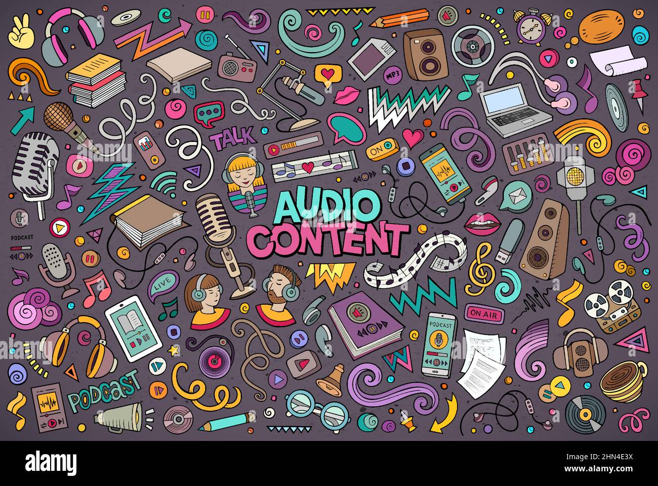 Colorful vector set of Audio content theme objects and symbols Stock ...