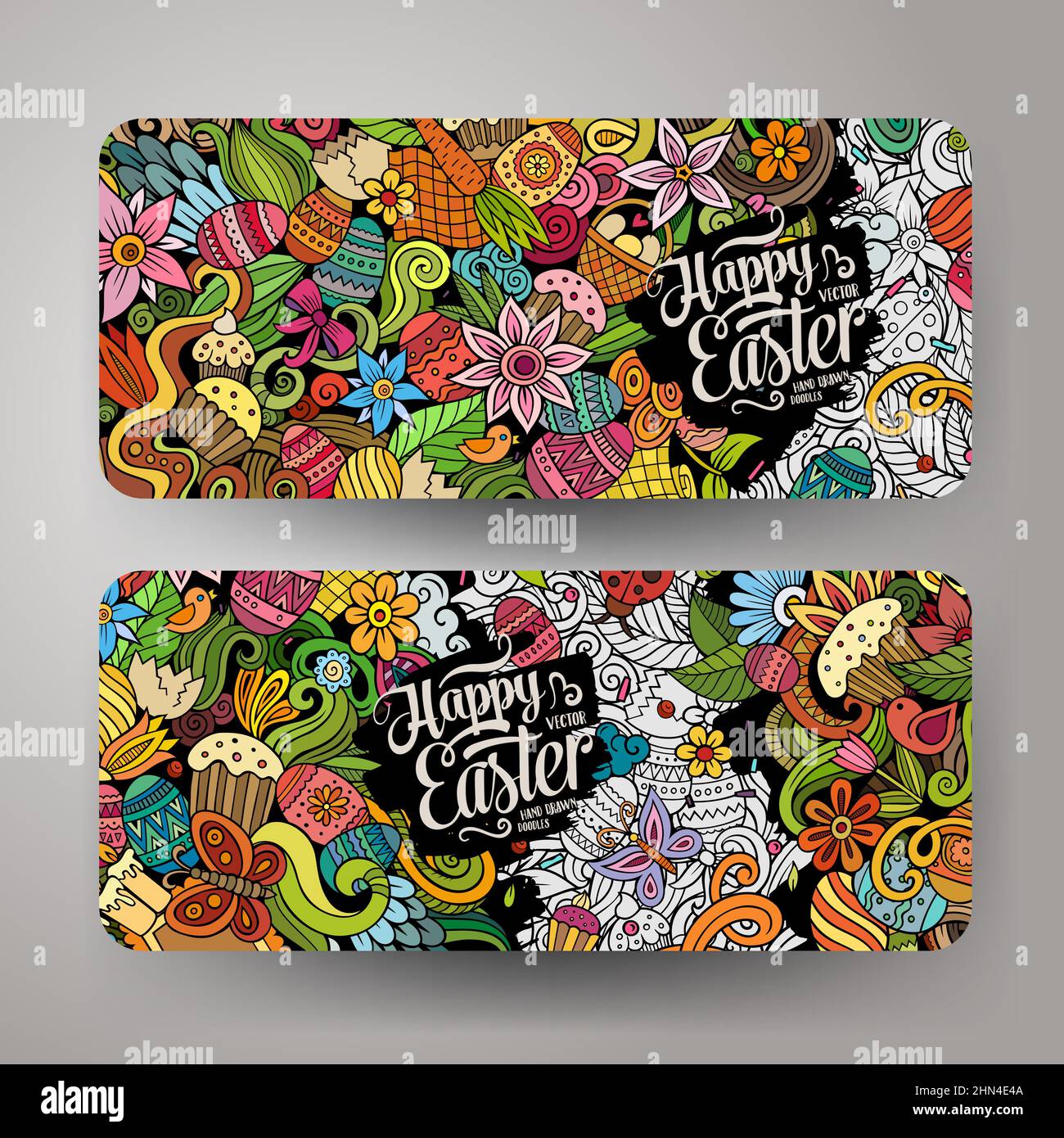 Cartoon cute colorful vector doodles Happy Easter banners Stock Vector ...