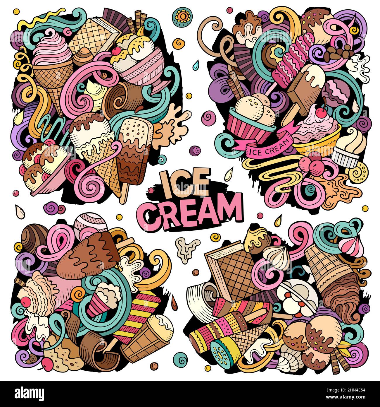 Ice Cream cartoon vector doodle designs set Stock Vector Image & Art ...