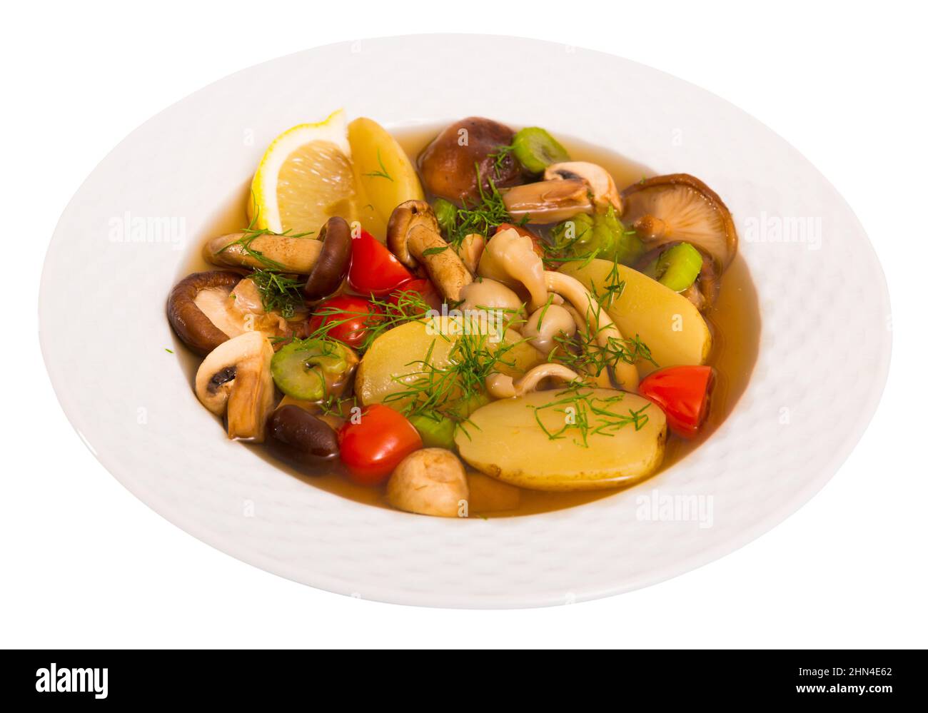 Rustic pottage with mushrooms and vegetables Stock Photo - Alamy