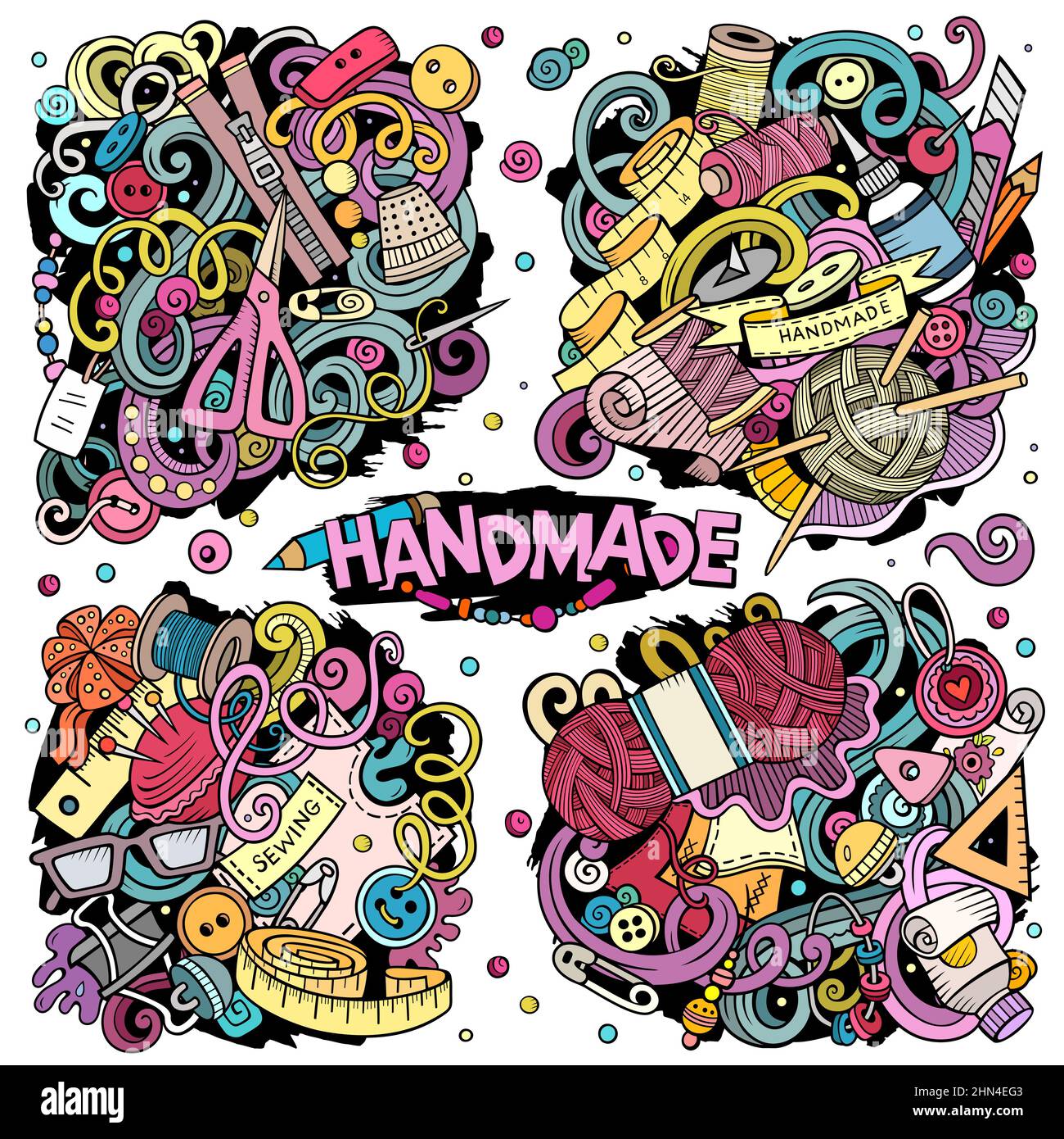 Handmade cartoon vector doodle designs set Stock Vector Image & Art - Alamy