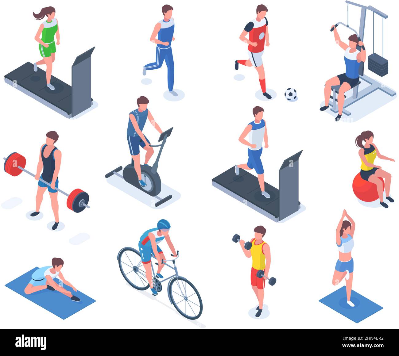 Isometric sport people, fitness, gym and yoga. People training on ...