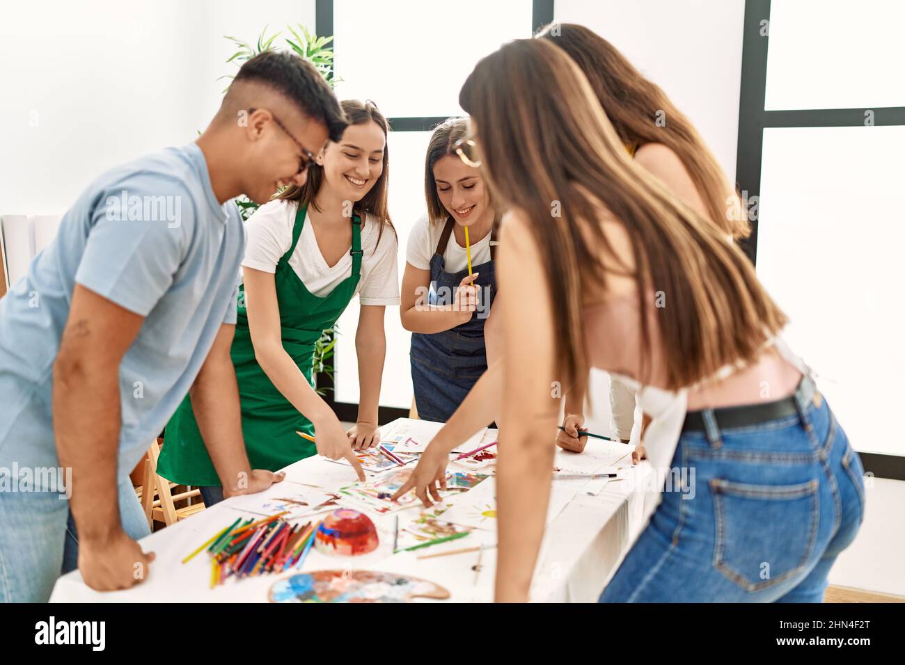 Group of people drawing at art studio Stock Photo - Alamy