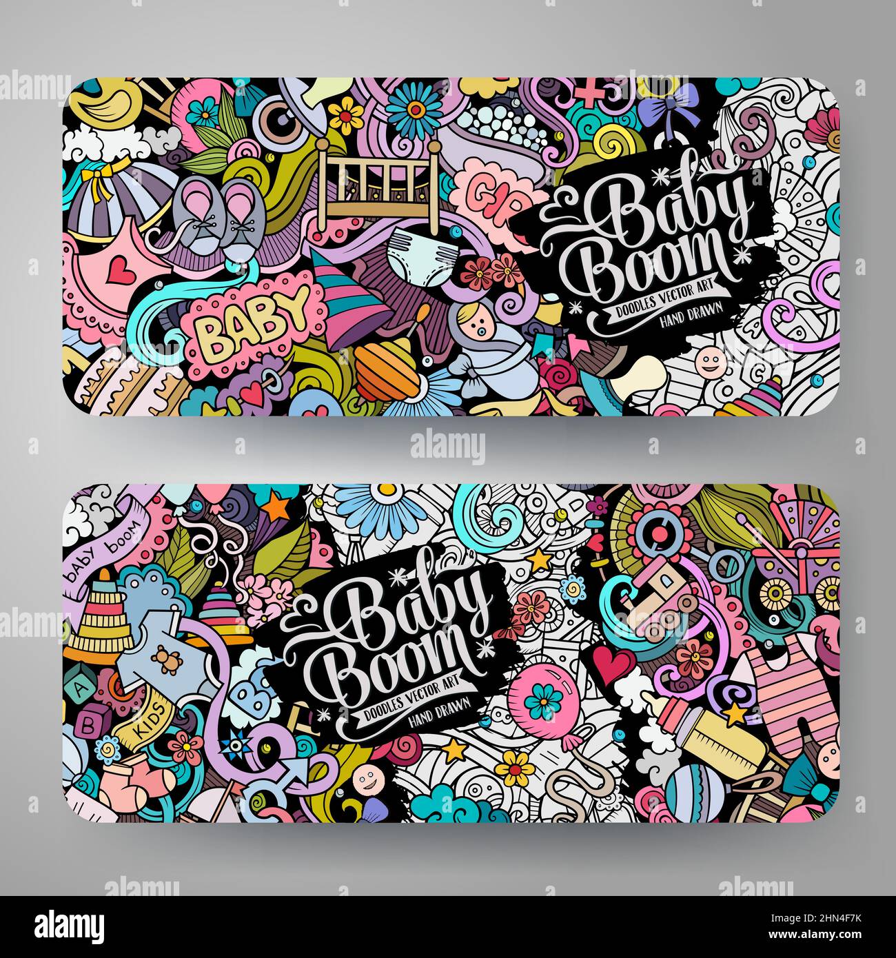 Cartoon cute colorful vector doodles Baby banners Stock Vector Image ...